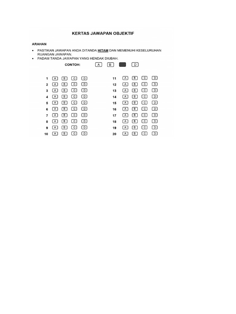 Borang Jawapan Objektif | PDF