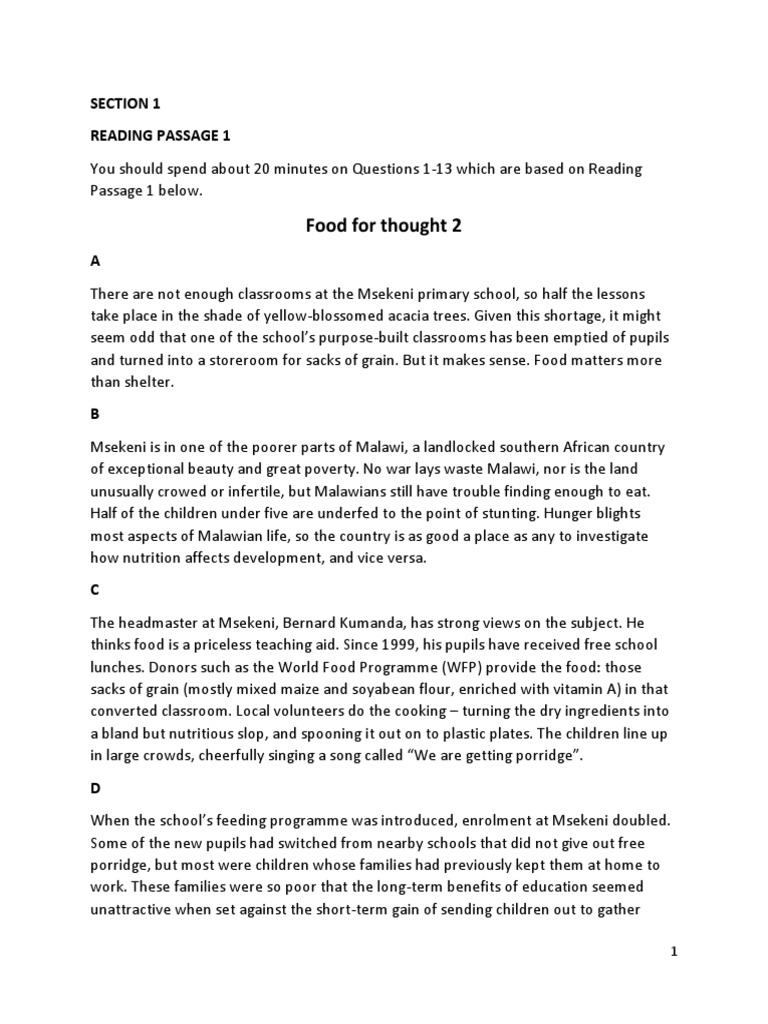 12 Passage 1 - Food For Thought 2 Q1-13 | Download Free PDF ...