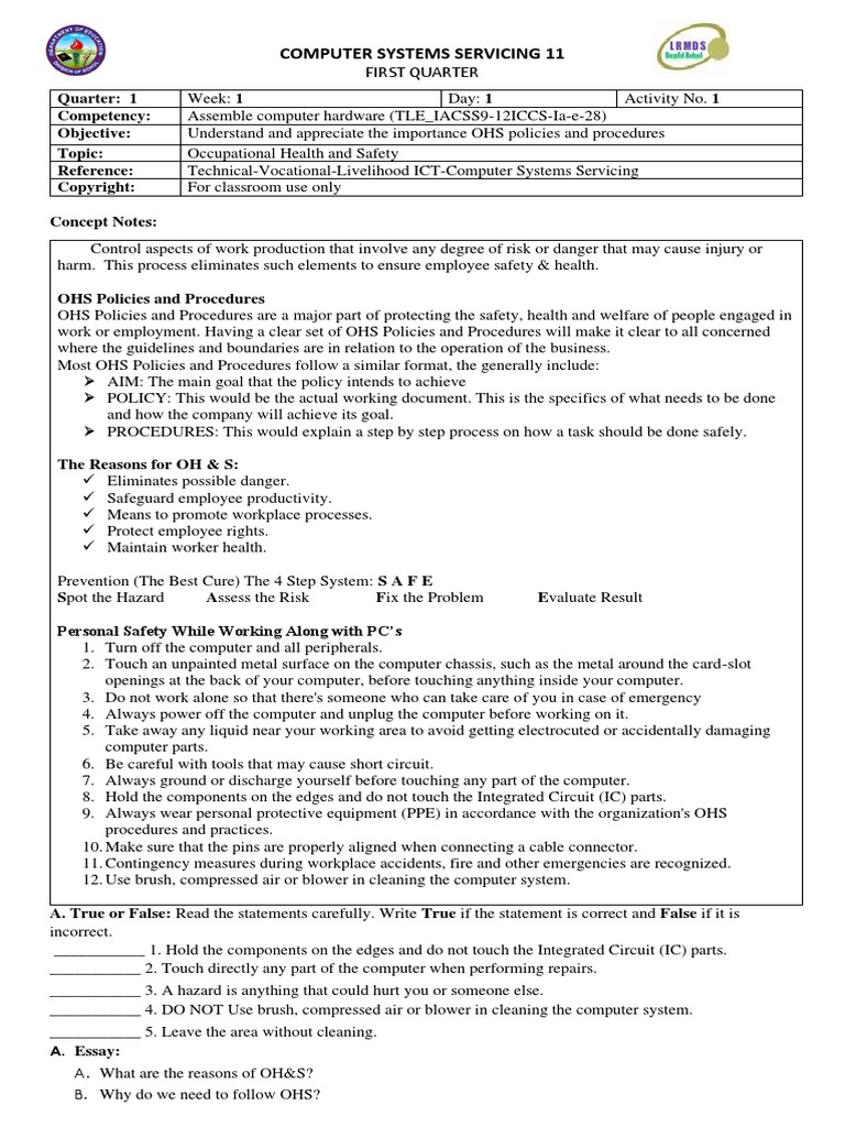 Tle TVL 9-12ia Css q1 Wk1day1 4 | PDF | Personal Computers | Laptop