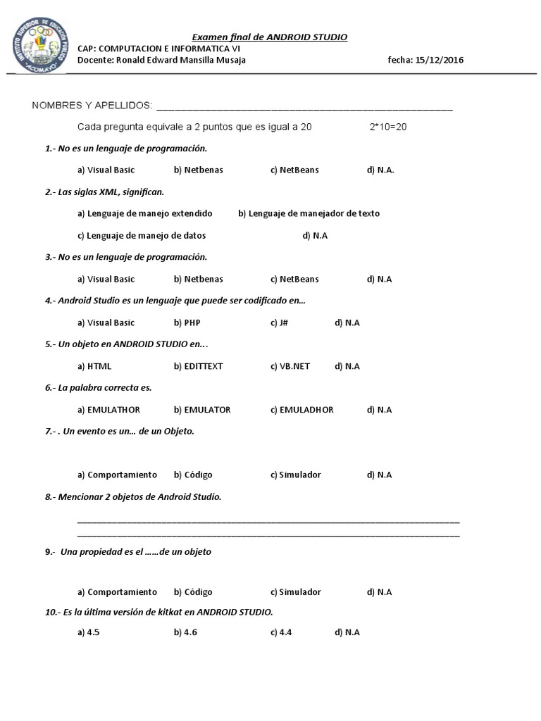 Examen Final de Android Studio | PDF