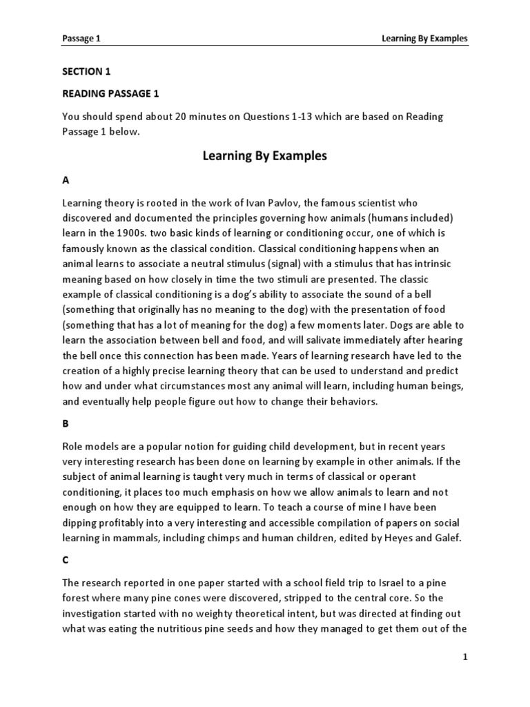 Learning by Examples in Animal Behavior | PDF | Classical Conditioning ...