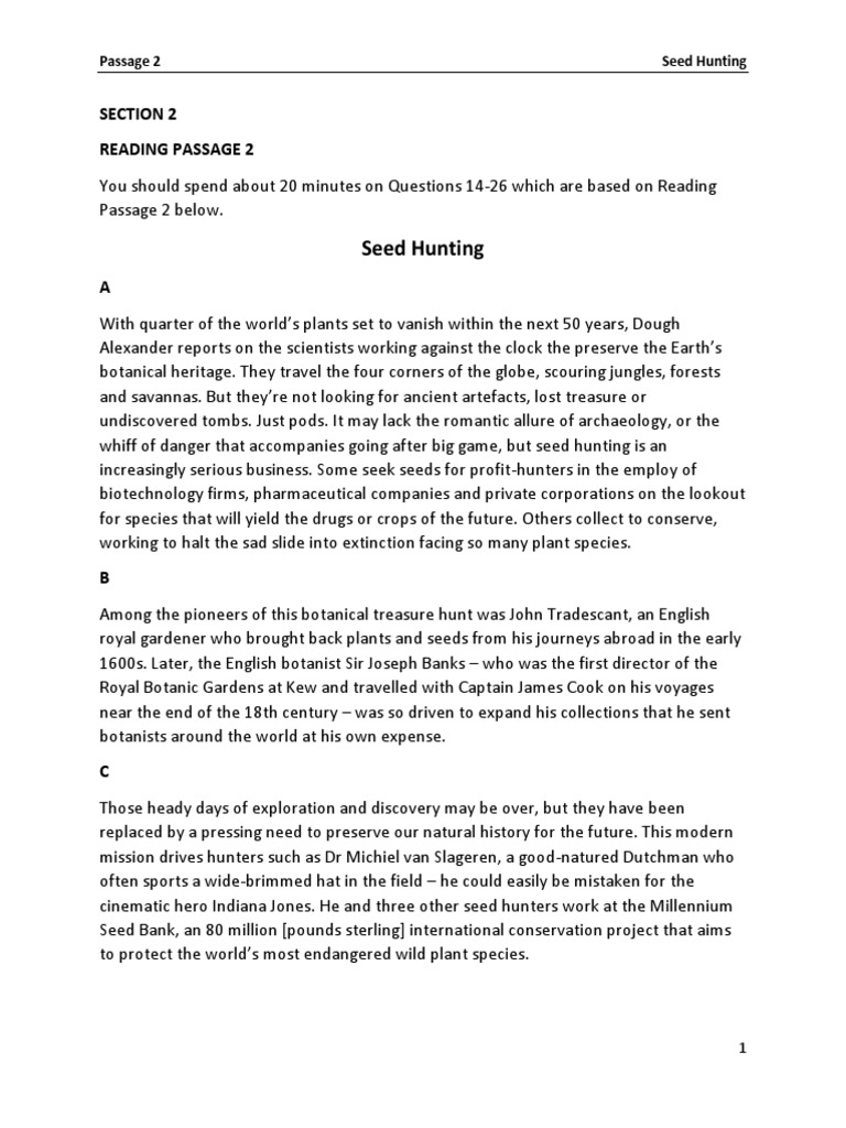 14 Passage 2 - Seed Hunting Q14-26 | PDF | Natural Environment ...