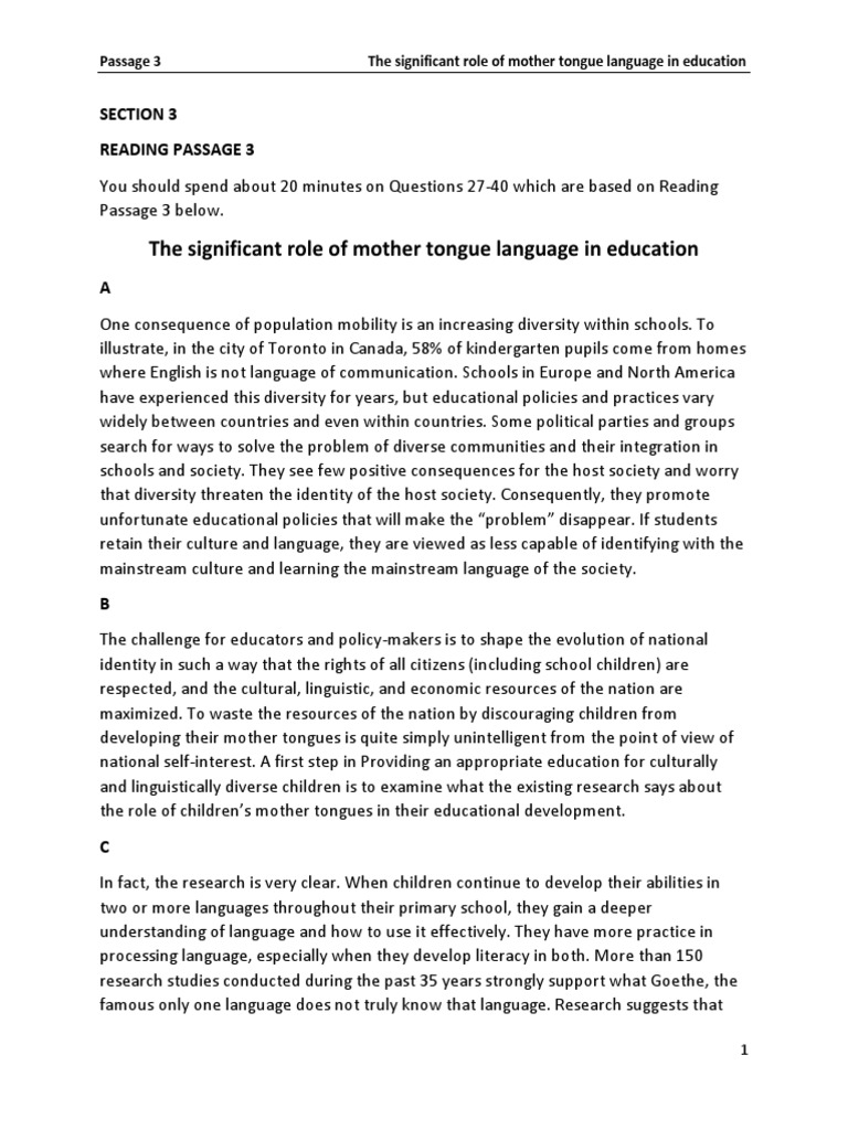 14 Passage 3 - The Significant Role of Mother Tongue Language in ...