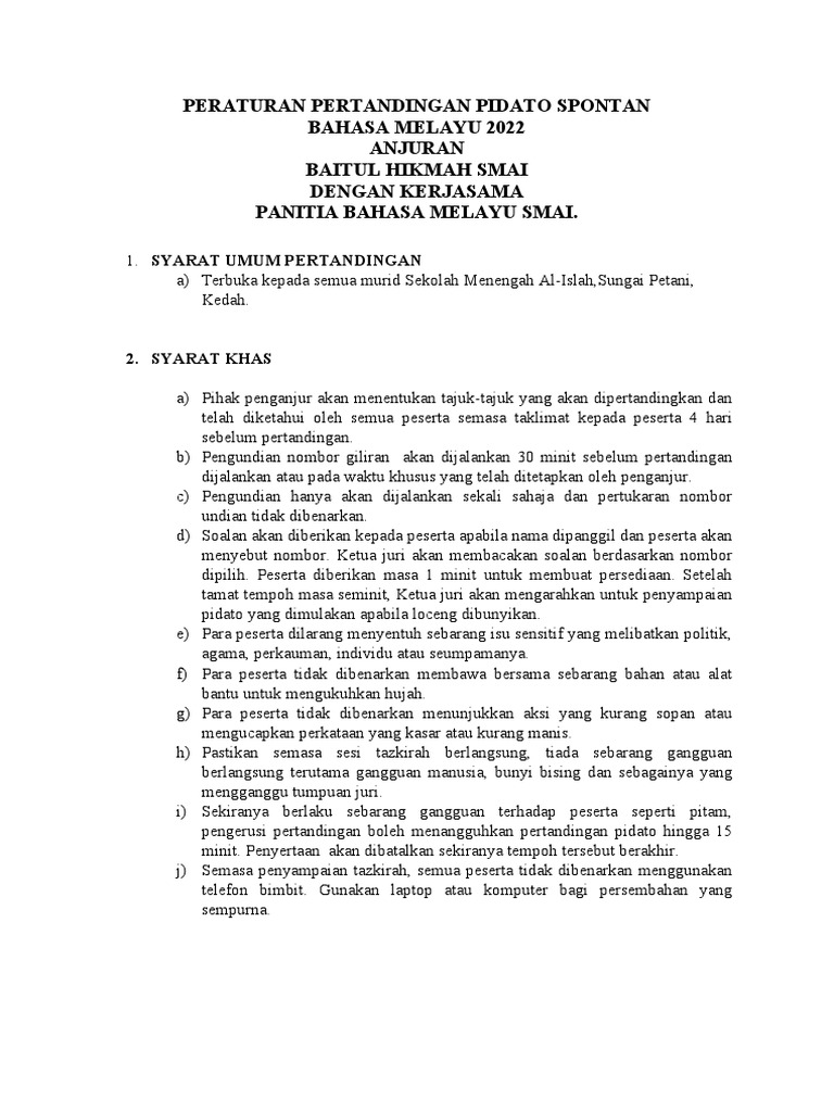 Syarat Umum Pertandingan Pidato Spontan | PDF