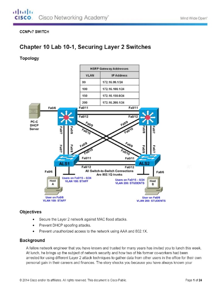 Lab 10-1 Securing Layer 2 Switches | PDF