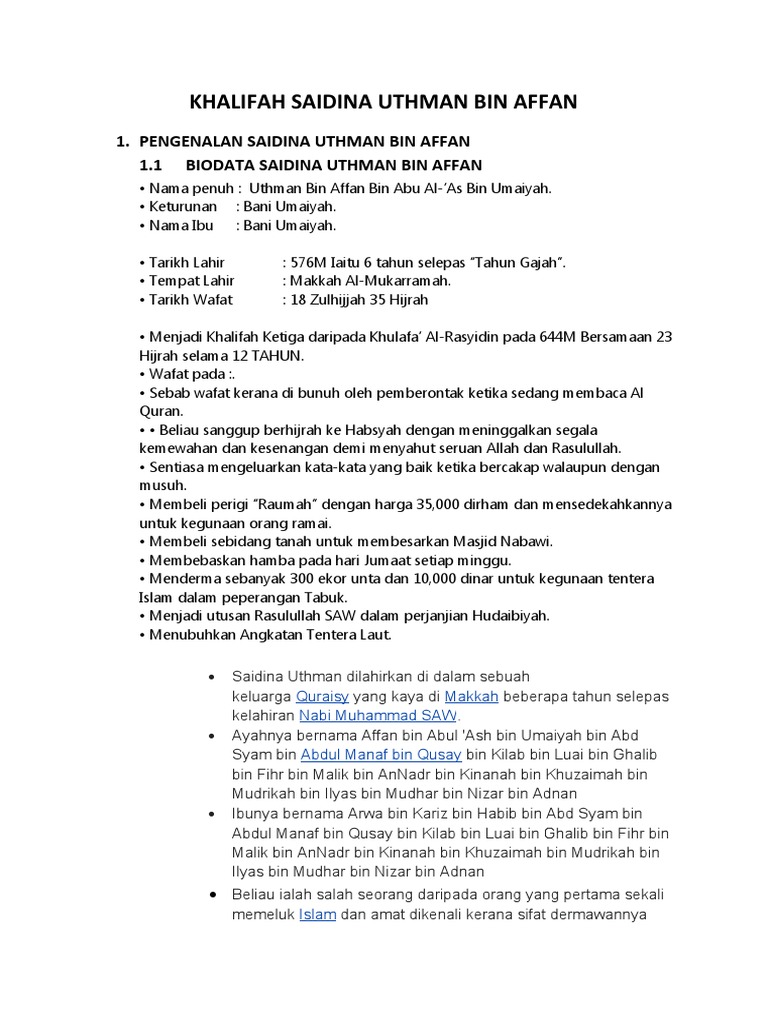Khalifah Saidina Uthman Bin Affan | PDF