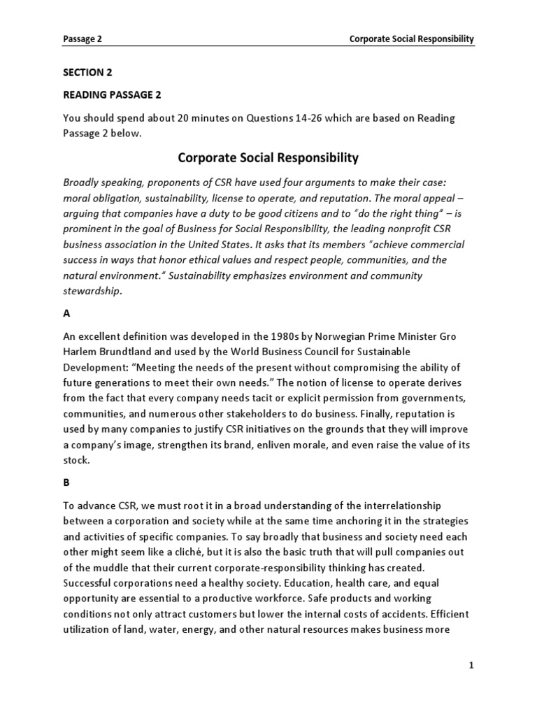 17 Passage 2 - Corporate Social Responsibility Q14-26 | PDF | Corporate ...