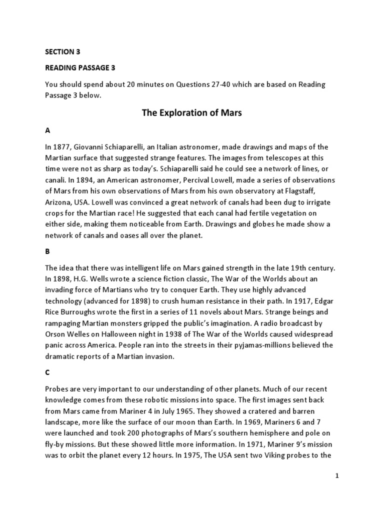 17 Passage 3 - The Exploration of Mars Q27-40 | PDF | Mars | Nature