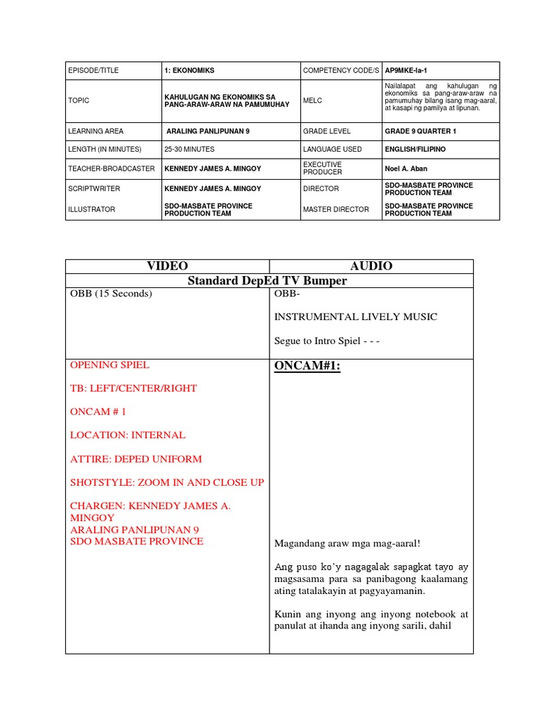 AP-9 Script Kennedy Mingoy Masbate-Province | PDF