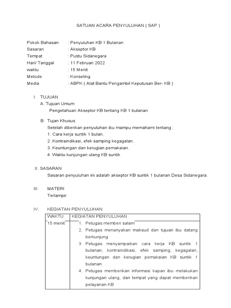 SAP & Lap. Hasil KB 1 Bulanan. Ety | PDF
