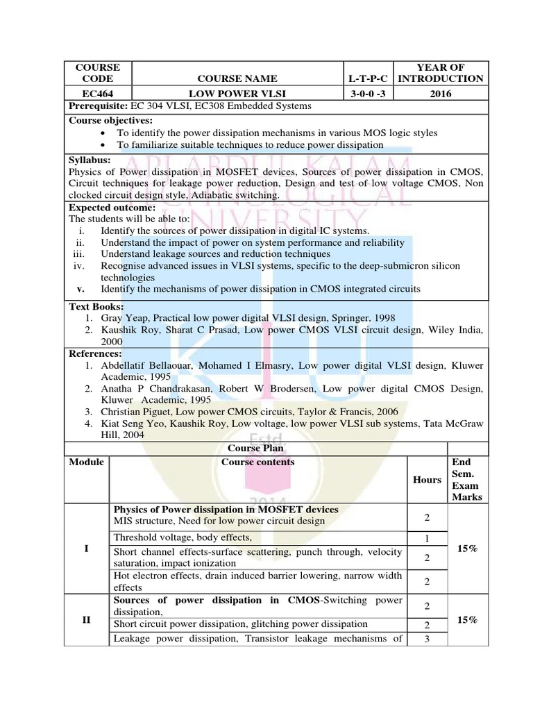 EC464 Low Power VLSI | PDF | Logic Gate | Cmos