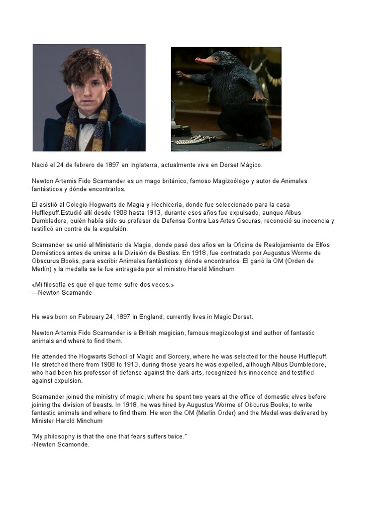 Nacimiento y vida de Newt Scamander | PDF | Libros para adolescentes