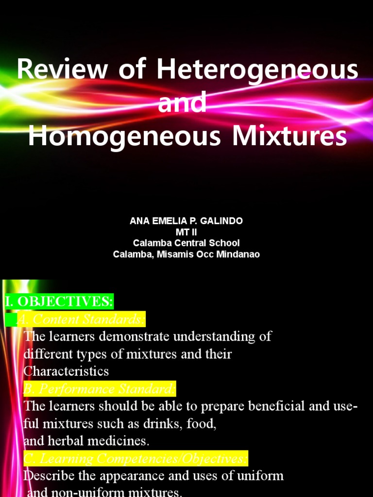 Review of Heterogeneous and Homogeneous Mixtures | PDF | Mixture | Homogeneity And Heterogeneity
