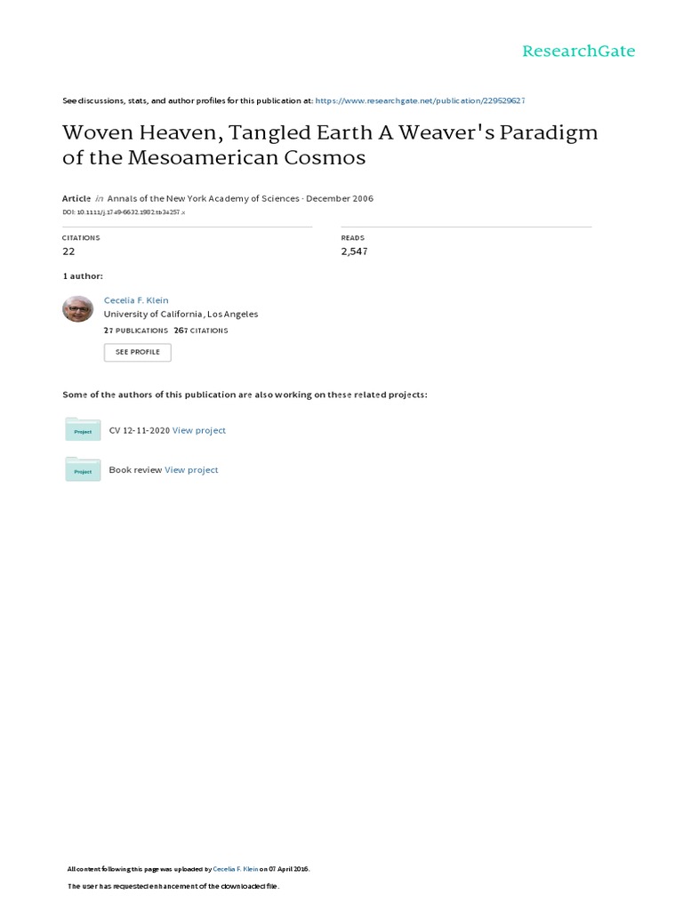 Woven Heaven, Tangled Earth A Weaver's Paradigm of The Mesoamerican ...