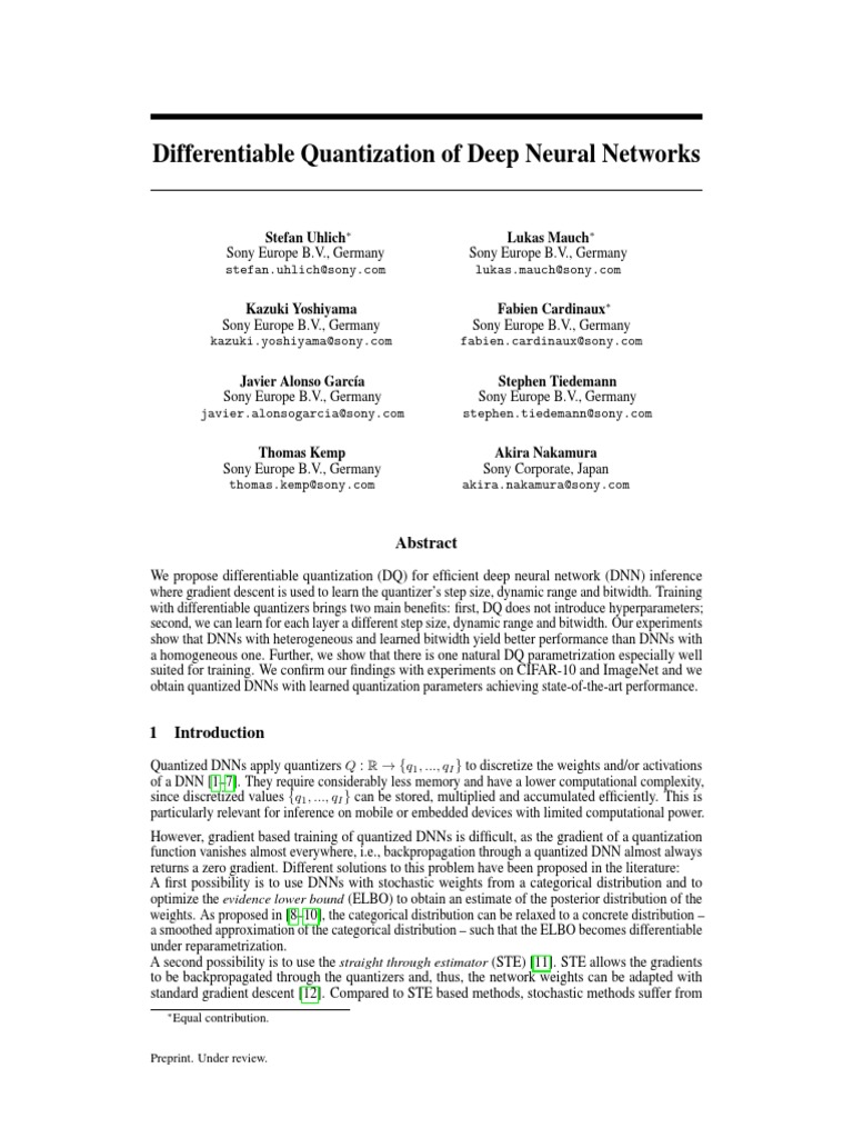 Differentiable Quantization of Deep Neural Networks: Equal Contribution | PDF | Deep Learning ...