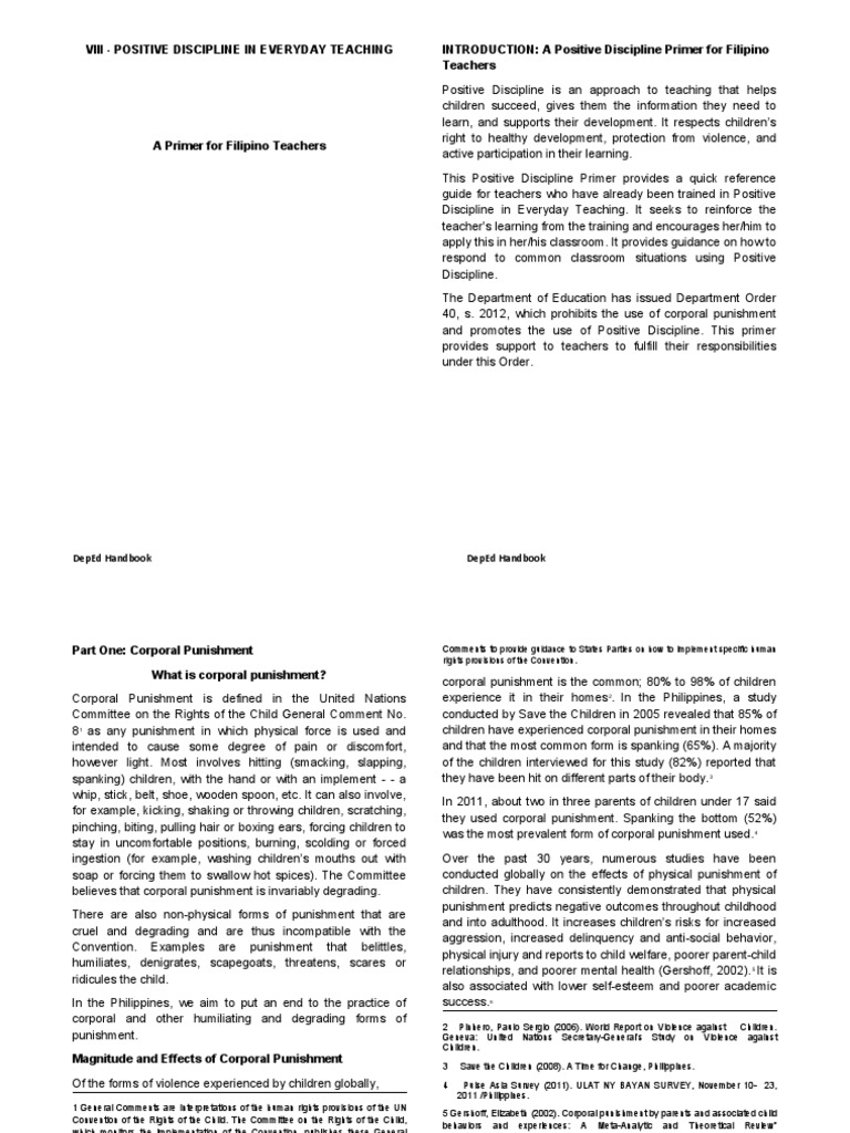Positive Discipline Primer for Teachers | PDF | Corporal Punishment In ...