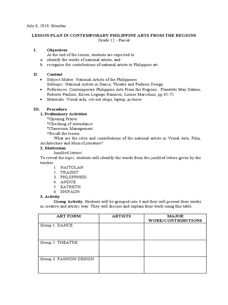 Contemp Art 0709 | PDF | Teachers | Lesson Plan