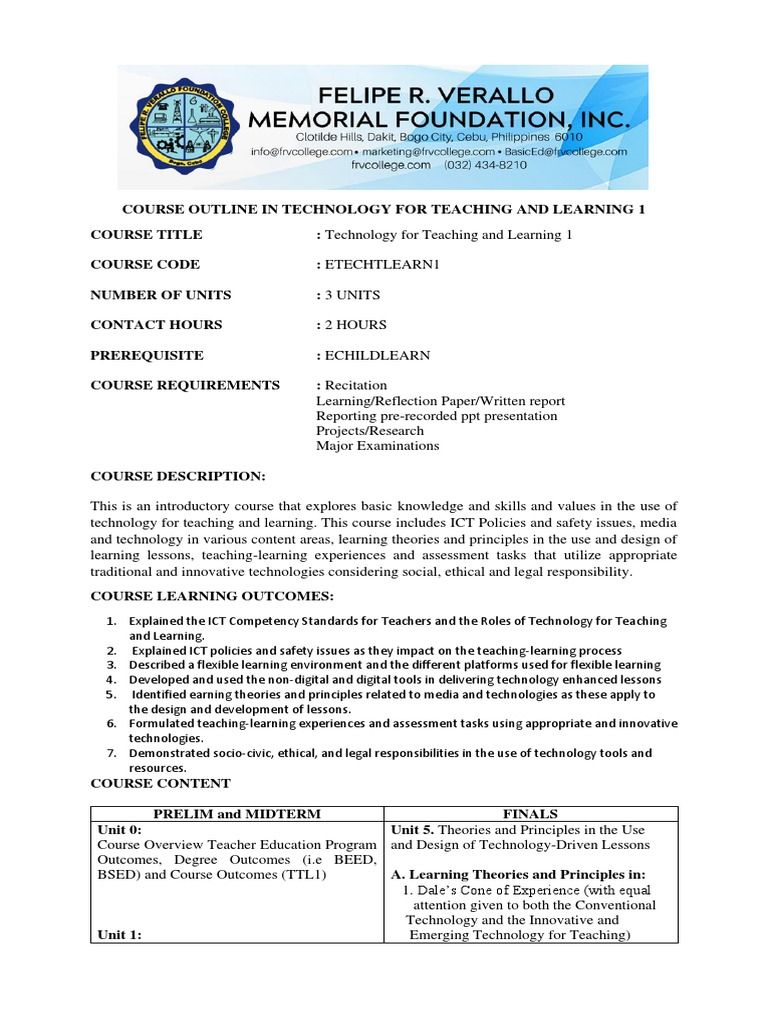 TTL 1 Course Outline | PDF | Educational Technology | Learning