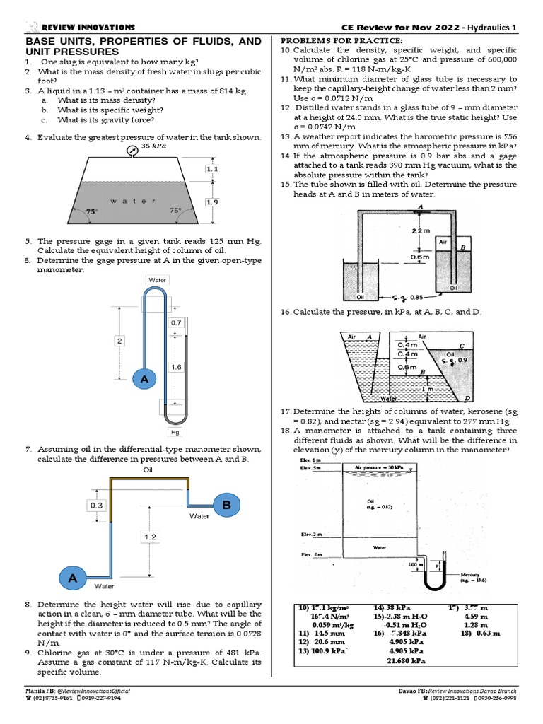 Base Units, Properties of Fluids, and Unit Pressures: CE Review For Nov ...