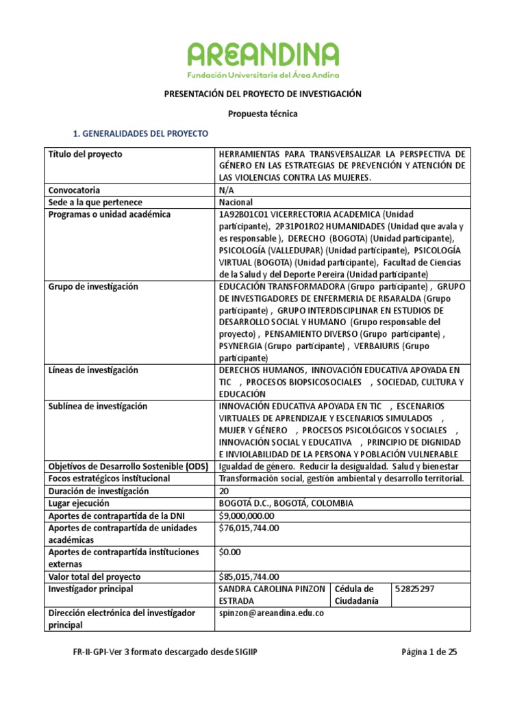 Ficha - de - Proyecto - Herramientas de Transversalización de - U - Areandina-Sin Código | PDF ...