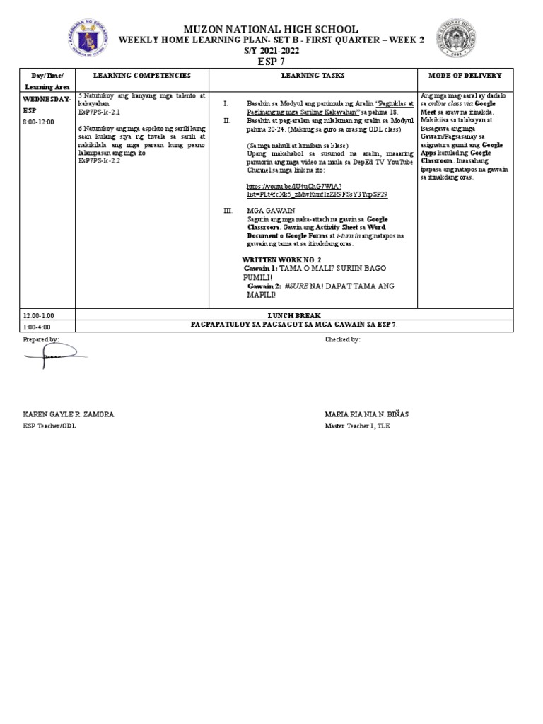 Q1 EsP7 WHLP ODL W2 | PDF