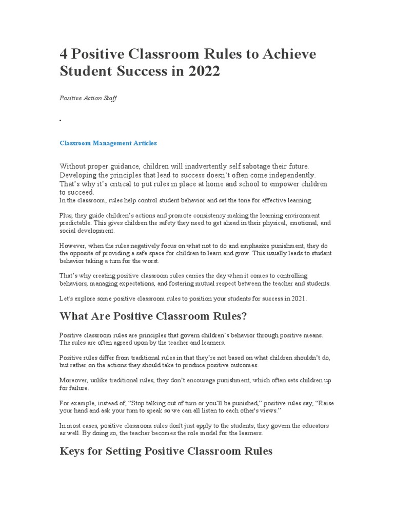 Positive Classroom Rules for Success | PDF | Classroom | Cognitive Science