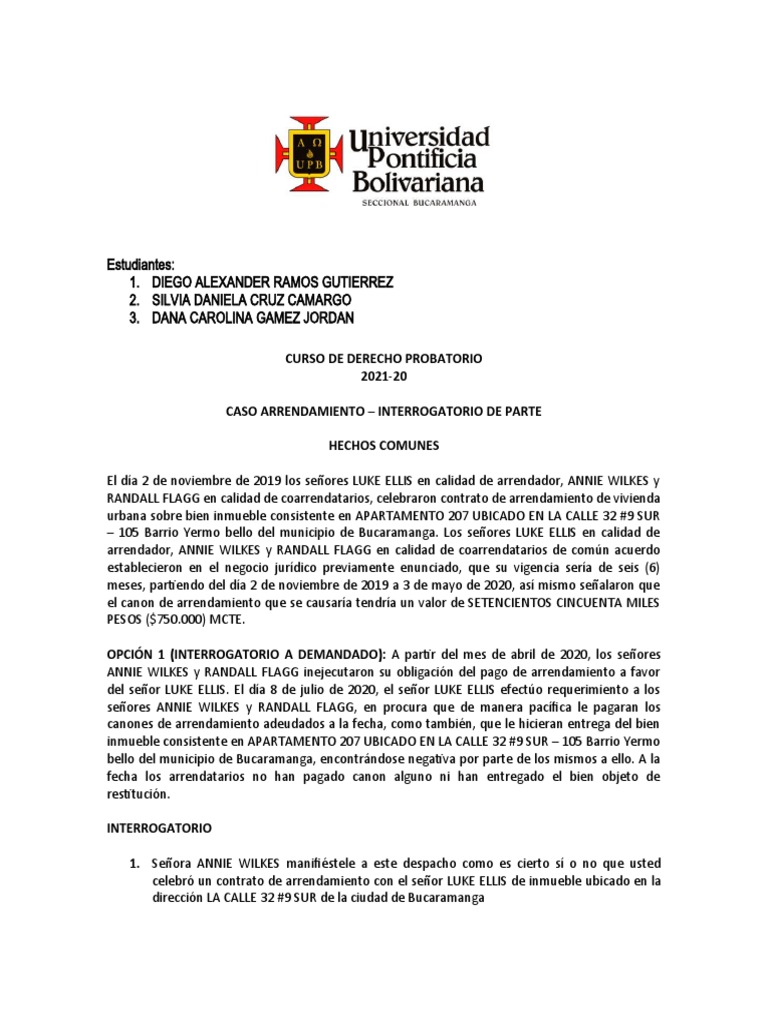 Caso Arrendamiento - Interrogatorio de Parte | PDF