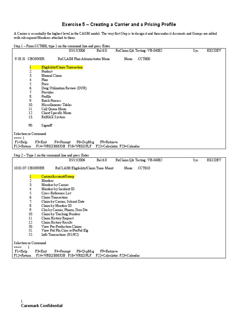 Exercise 5 - Creating A Carrier and A Pricing Profile: Caremark ...