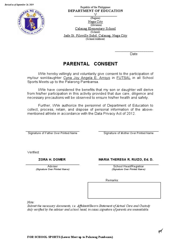 Parental Consent: Department of Education | PDF