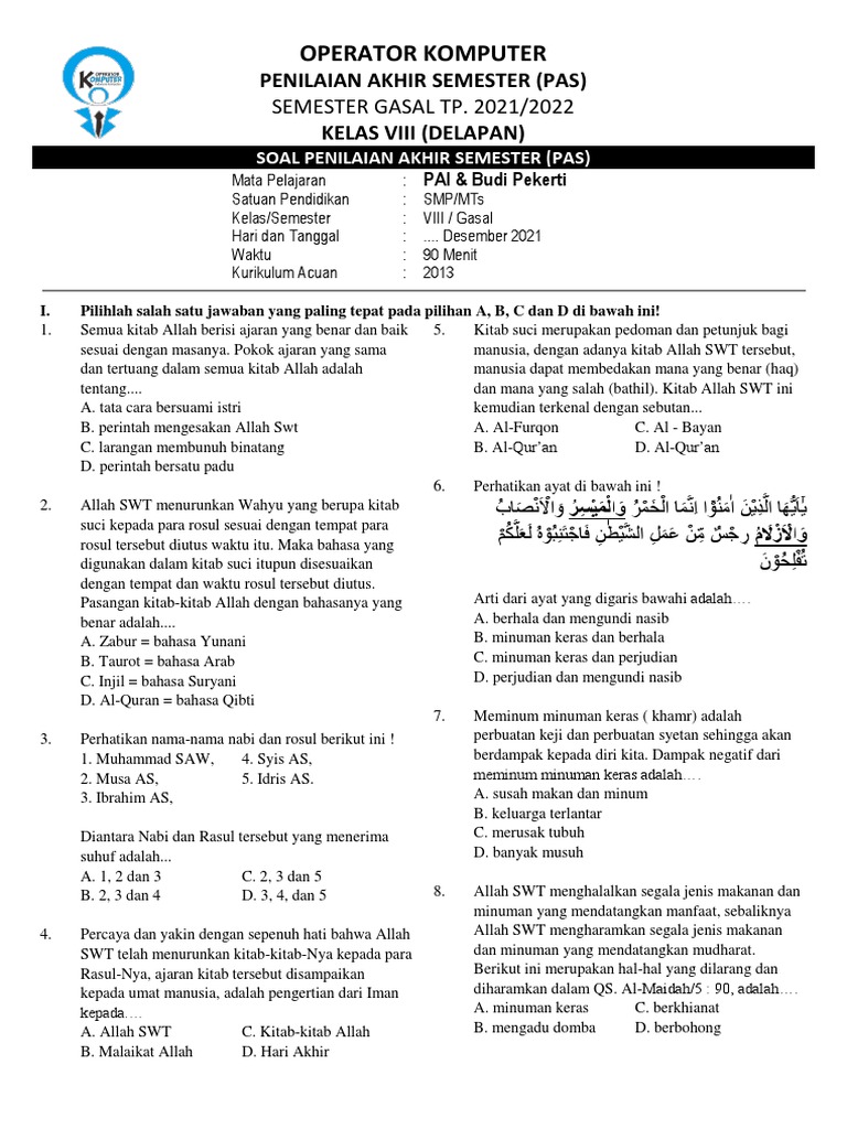 Latihan PAS PAI Kelas VIII | PDF