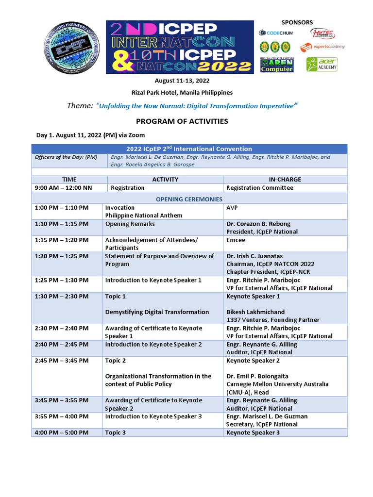 ICpEP INTNATCON 2022 - Program of Activities - v3 | PDF | Business