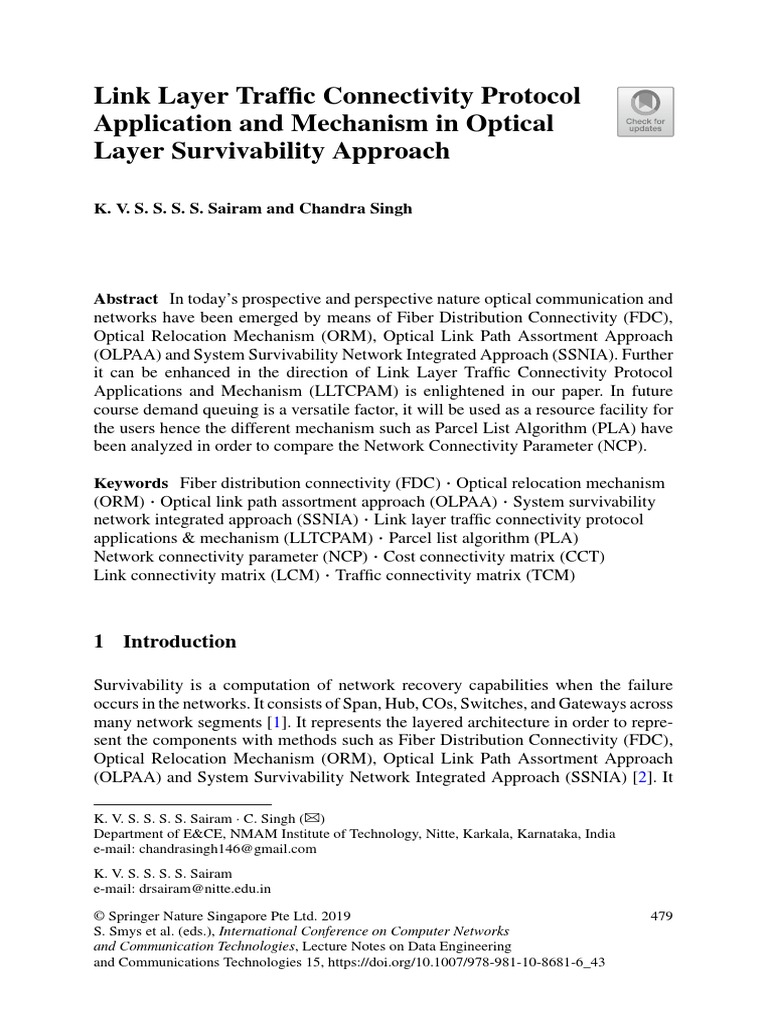 Link Layer Traffic Connectivity Protocol Application and Mechanism in Optical Layer ...
