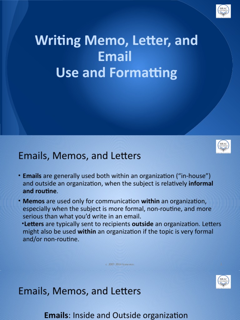 Writing Memo Letter And Email Use And Formatting Pdf Memorandum Written Communication