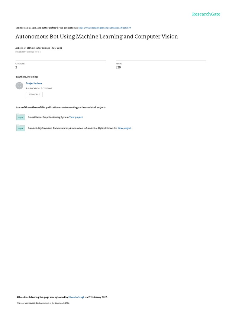 Autonomous Bot Using Machine Learning and Computer Vision: SN Computer Science July 2021 | PDF ...