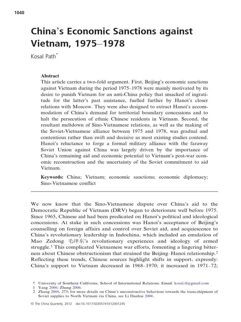 China's Economic Sanctions Against Vietnam, 1975-1978 - Kosal Path ...