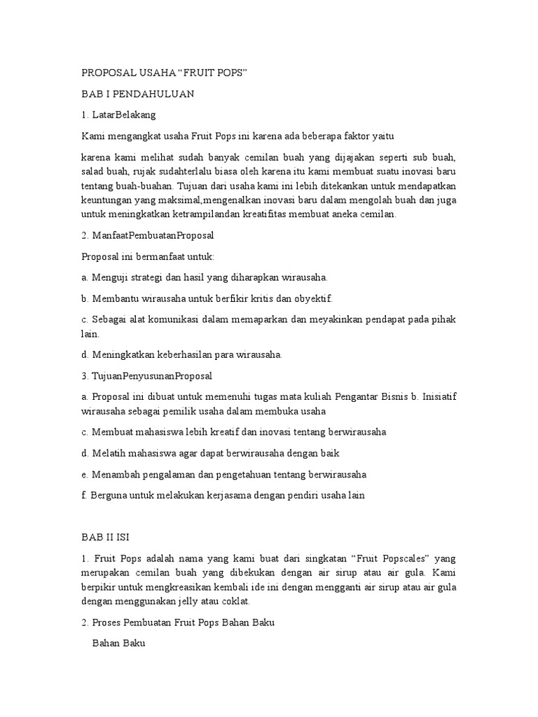 Proposal Usaha | PDF | Bisnis