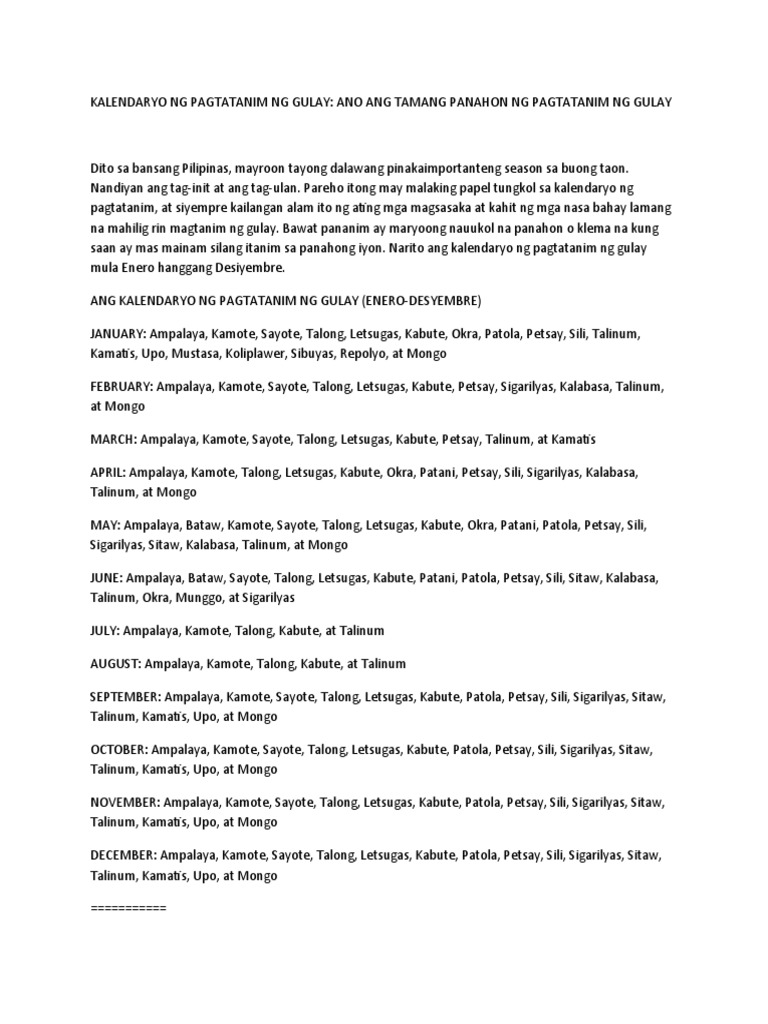 KALENDARYO NG Pagtatanim | PDF