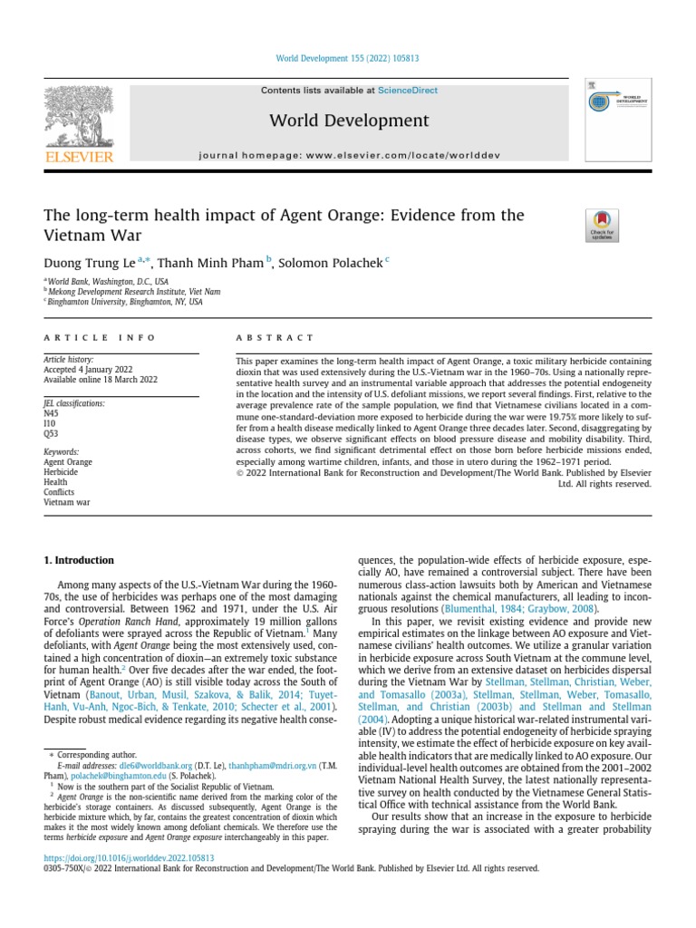 The Long-Term Health Impact of Agent Orange Evidence From The Vietnam ...