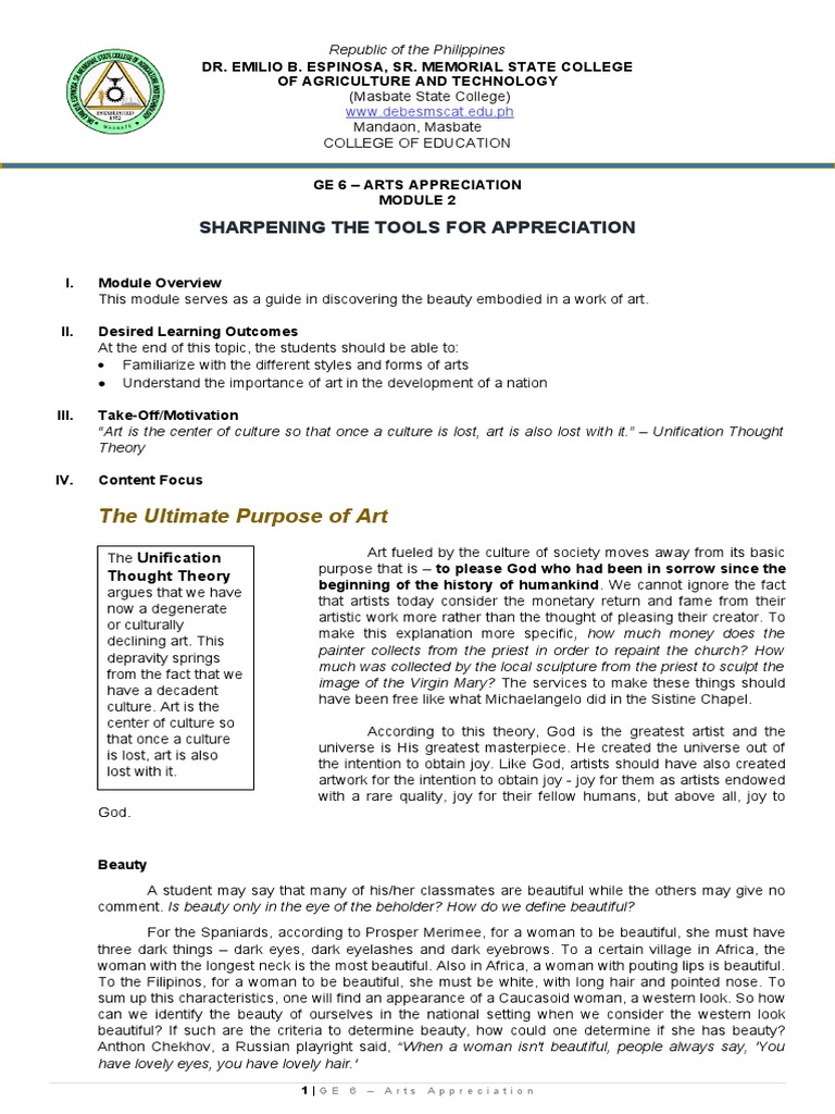 Sharpening The Tools For Appreciation: The Ultimate Purpose of Art ...