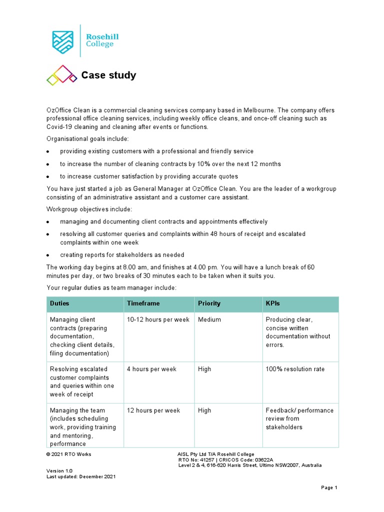 Case Study: Duties Timeframe Priority Kpis | PDF | Conflict Of Interest | Privacy