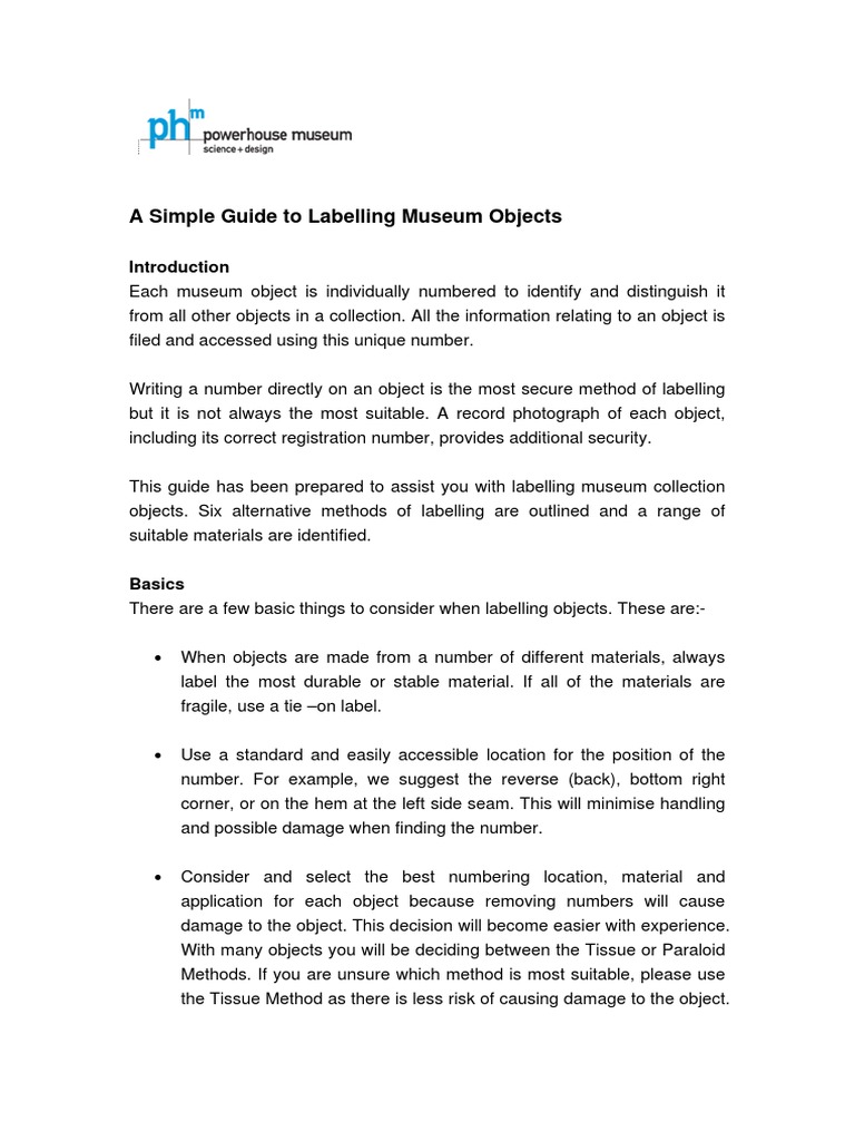 A Simple Guide To Lablling Museum Objects | PDF | Pencil | Textiles