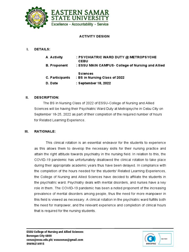 ESSU College of Nursing and Allied Sciences Borongan City 6800 ...