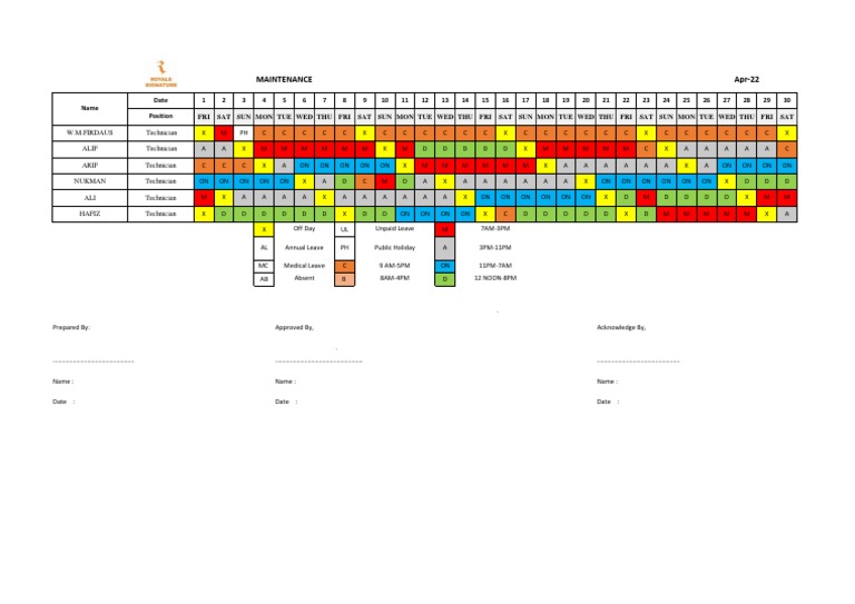 Duty Roster April (2022) MAINT NEW | PDF