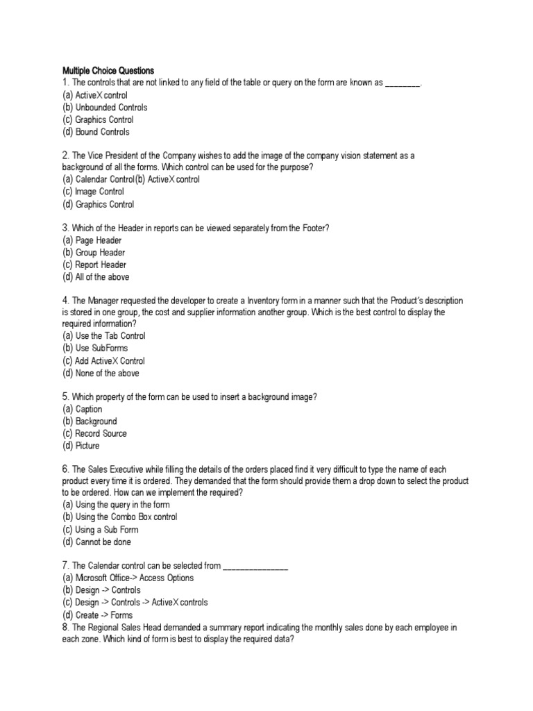 Form and Report Control Questions | PDF | Data | Software Engineering