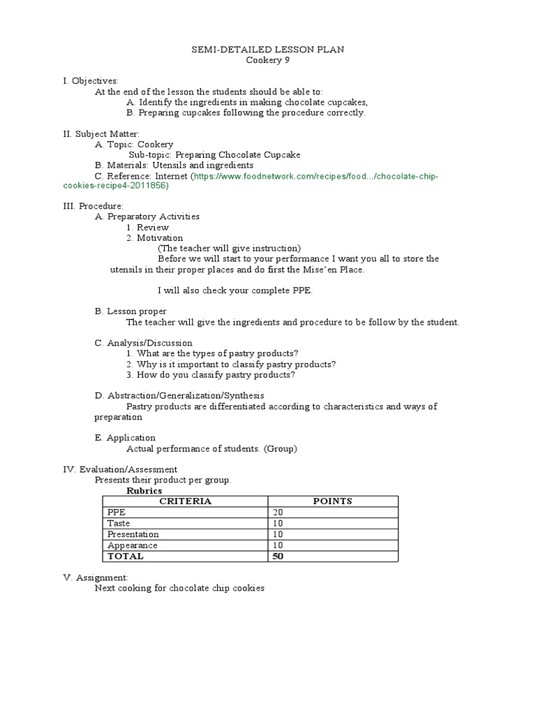 1 Semi-Detailed Lesson Plans in Bread and Pastry | PDF