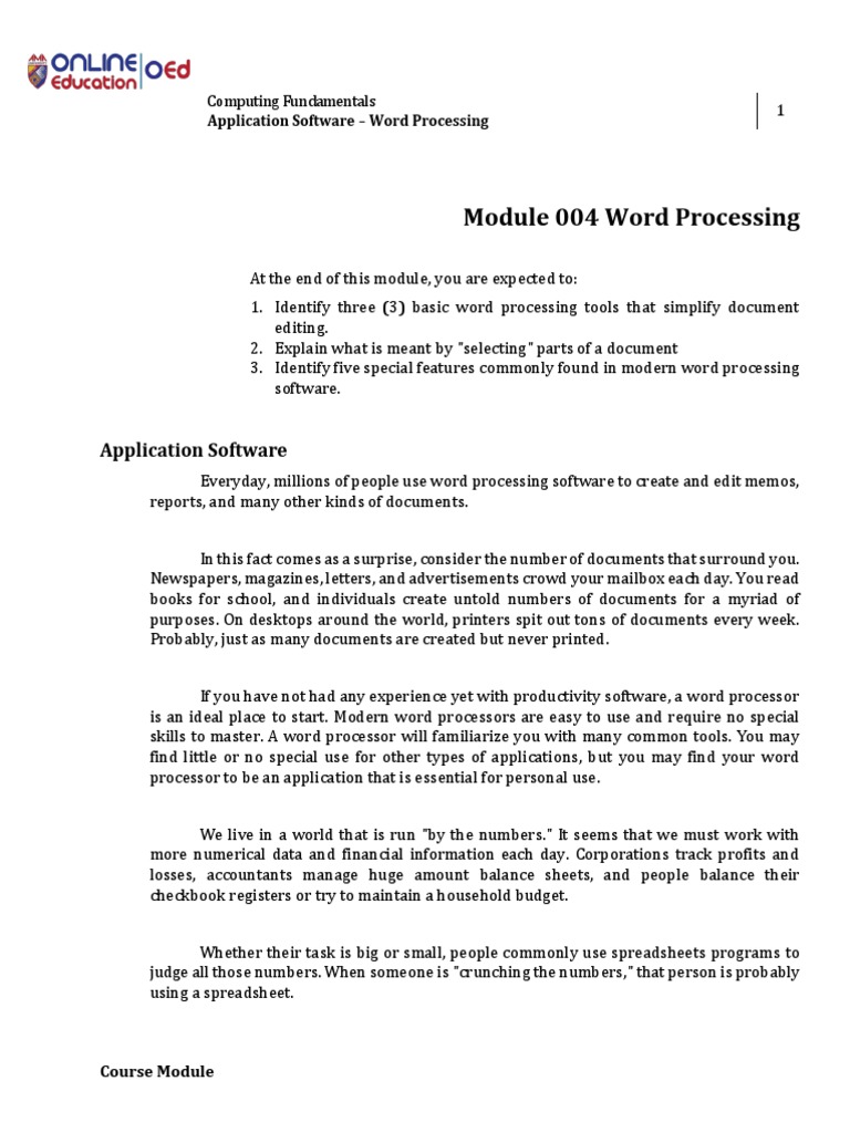 Module 4 Computing Fundamentals Pdf Paragraph Word Processor