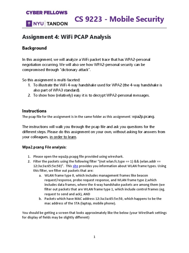 Assignment 4 WiFi PCAP Analysis | PDF | Data Transmission | Computer Engineering