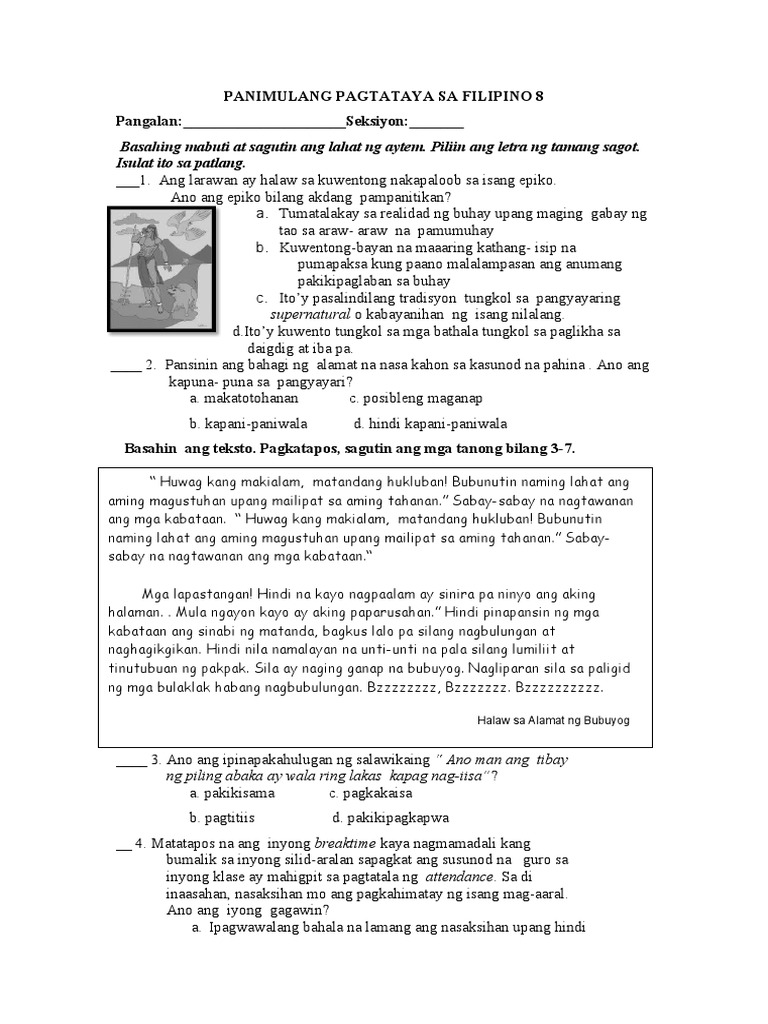 Panimulang Pagtataya Sa Filipino 8 | PDF Panimulang Pagtataya Sa Filipino 8 | PDF