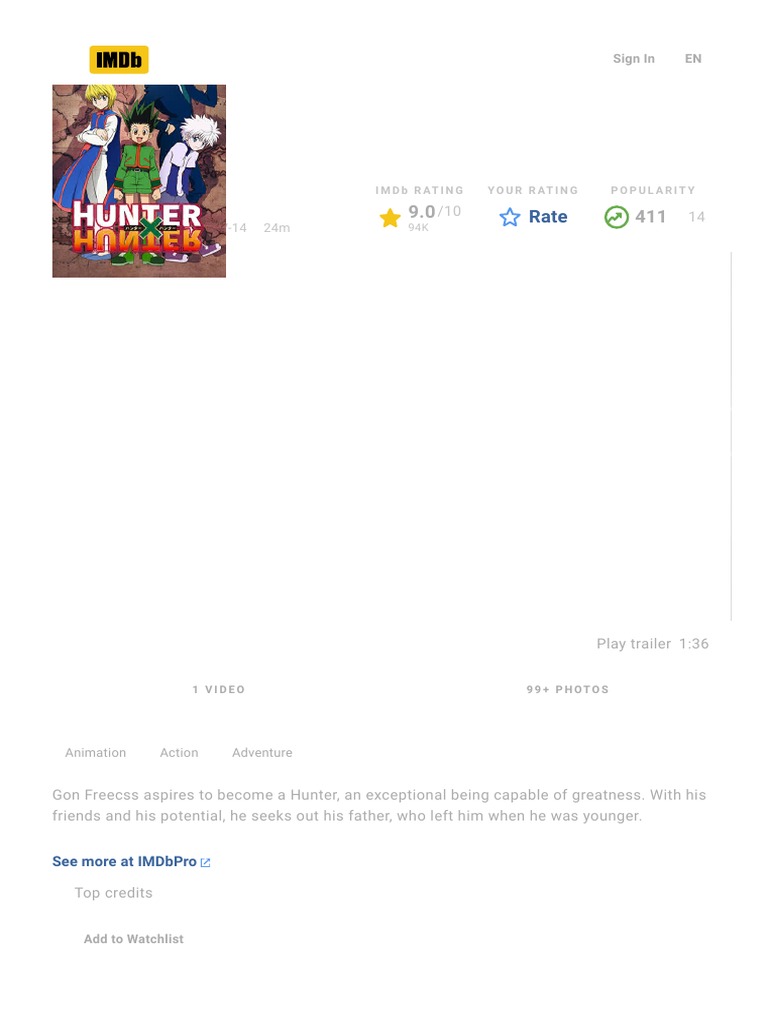Hunter X Hunter (TV Series 2011-2014) - IMDb | PDF Hunter X Hunter (TV Series 2011-2014) - IMDb | PDF