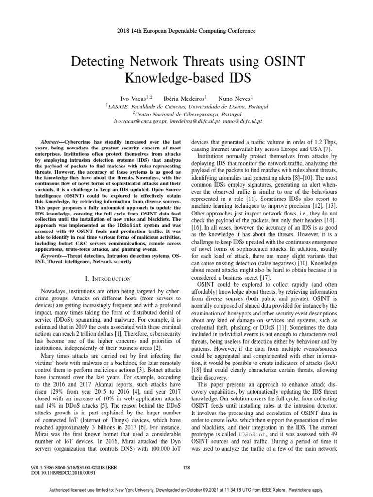 Detecting Network Threats Using OSINT Knowledge-Based IDS: 2018 14th ...
